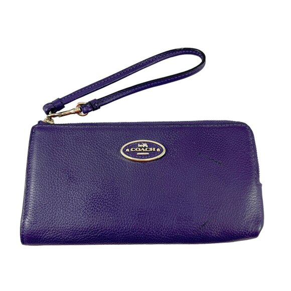 Coach | Bags | Coach Long Zippy Wristlet Wallet Purple Plum Pebbled ...